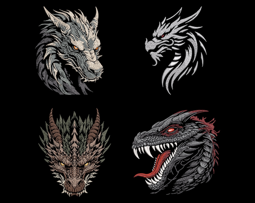 Fantasy Dragon Embroidery Designs Bundle - Mystical Beast Head for Dark ...