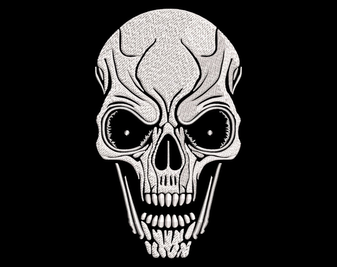 Alien Skull Embroidery Design - Fill Stitch Extraterrestrial UFO Face ...