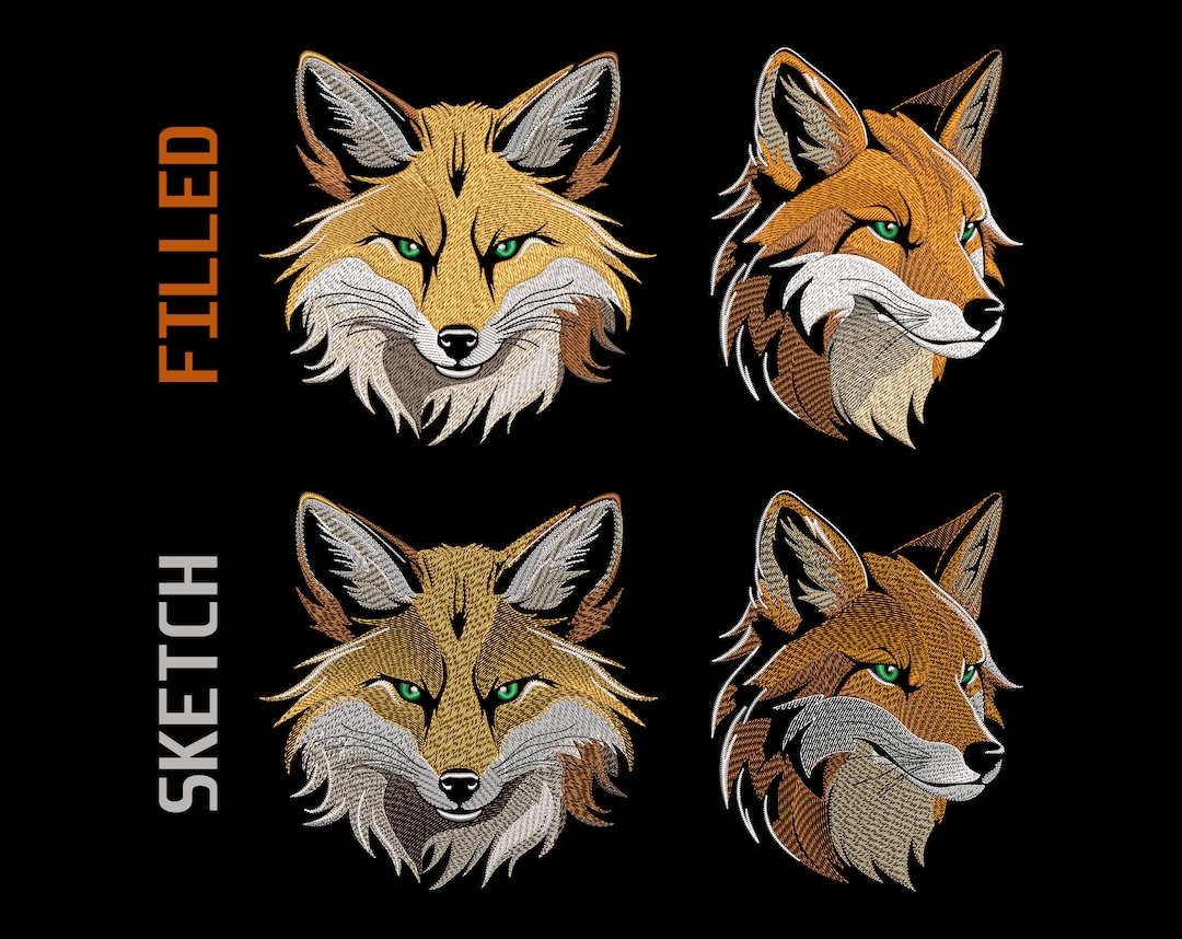 Fox Head Embroidery Designs Bundle, Quick and Fill Stitch Wild Animal ...