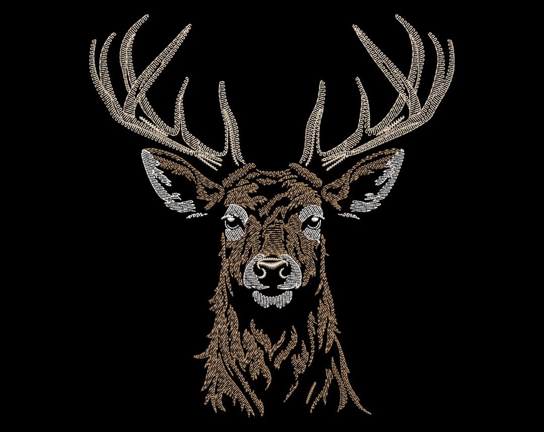 Quick Stitch Deer Head Embroidery Design - Realistic Antlered Buck on ...