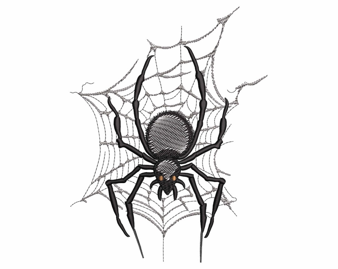 Black Spider on Web Embroidery Design - Creepy-cute Insect Art for ...