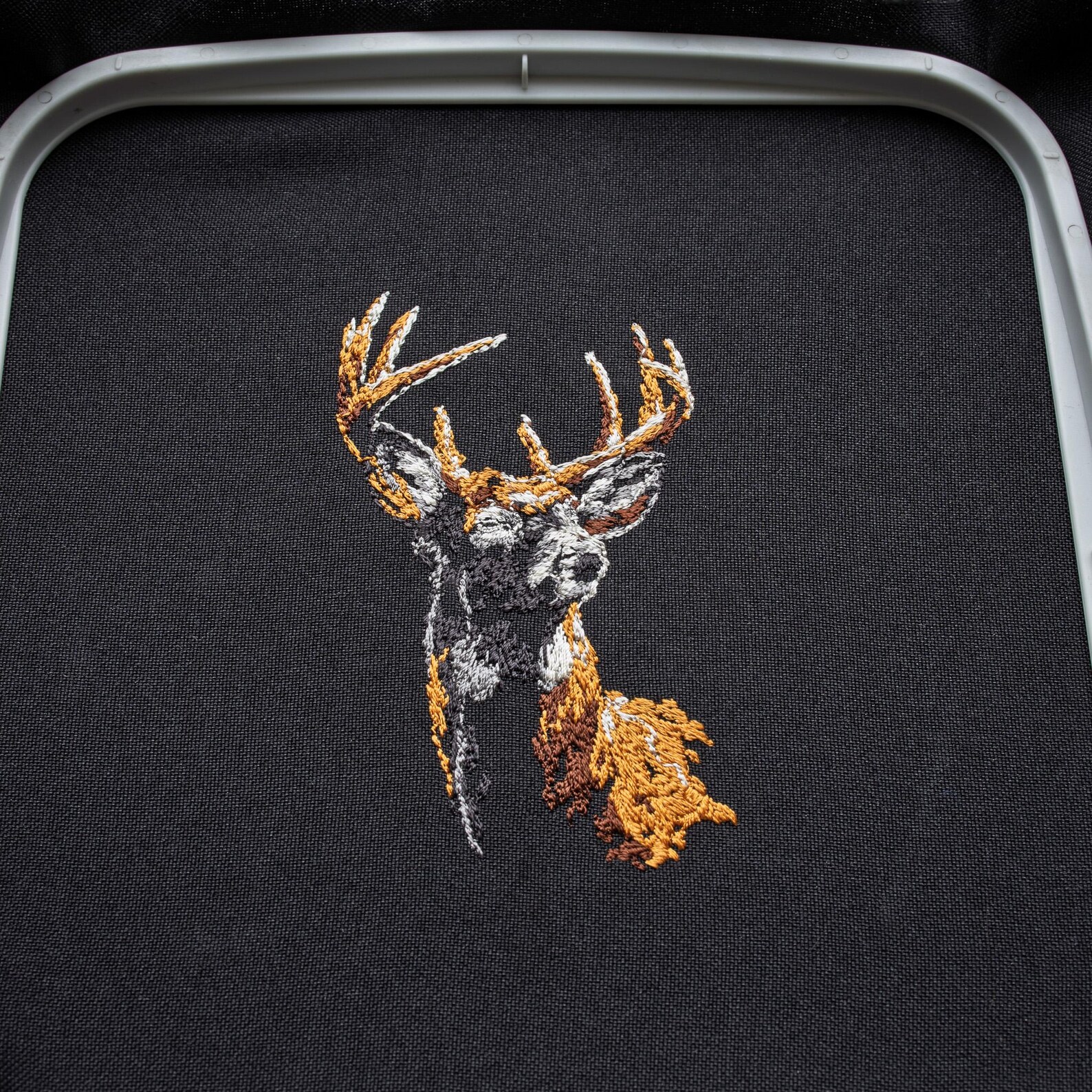 Deer Embroidery Design: Realistic Buck Portrait, Dark Fabric Ready ...