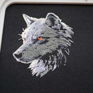 Black Wolf Head Embroidery Design - Realistic Forest Animal Face for Dark Fabric, Wild Spirit ...