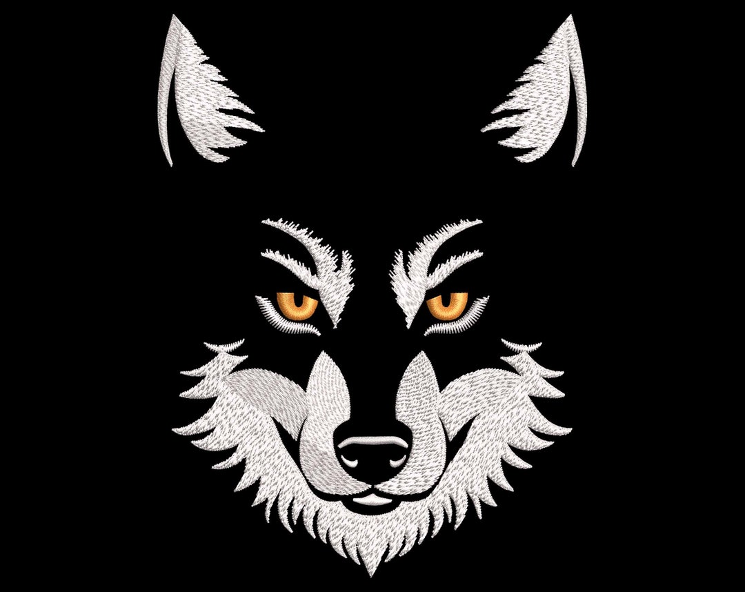 White Wolf Face Embroidery Design for Dark Fabric - Fill Stitch Forest ...