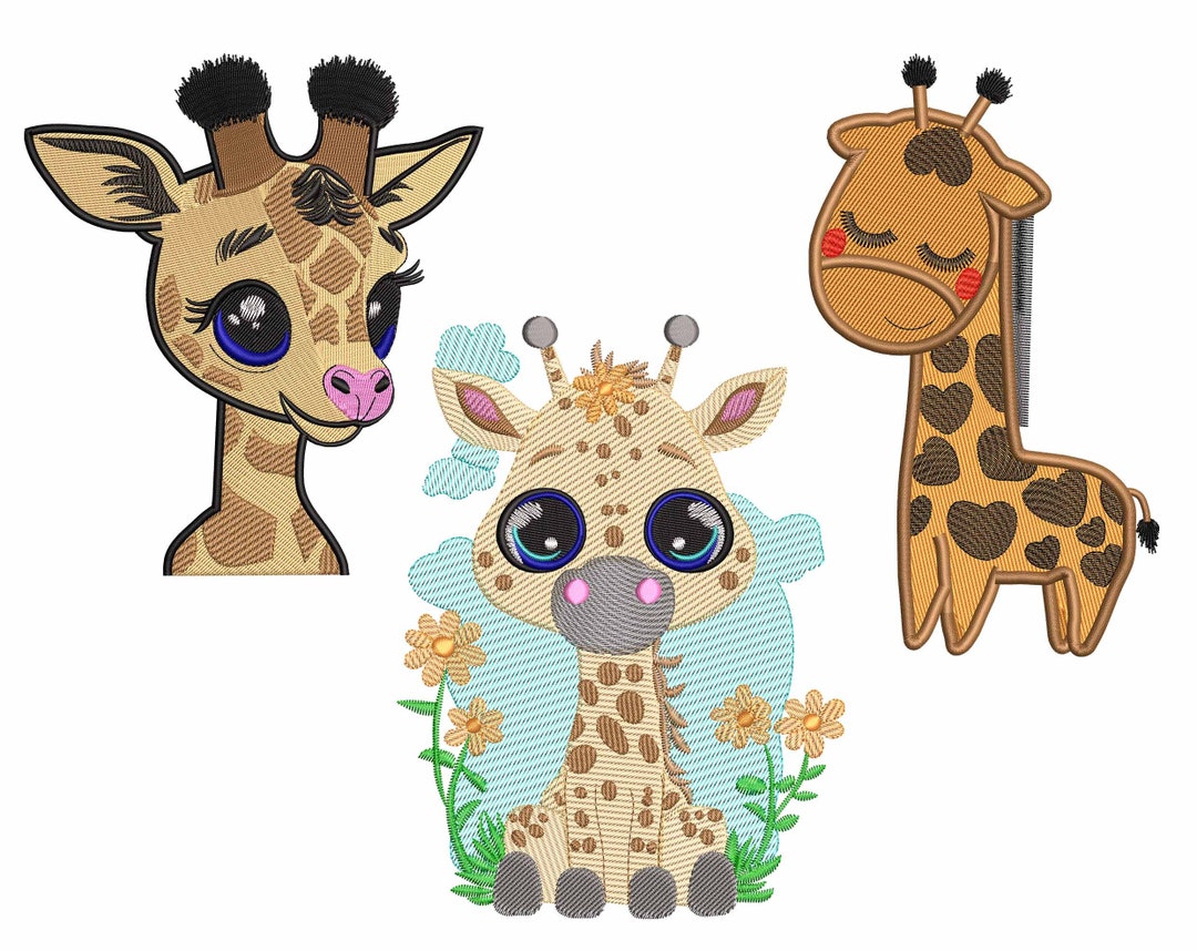 Baby Giraffe Embroidery Designs BUNDLE, Cute Fill Sketch Stitch African ...