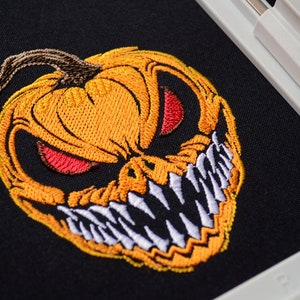 Spooky Angry Pumpkin Embroidery Design - Fill Stitch Demonic Halloween ...