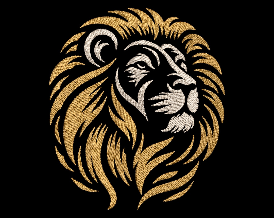 Noble Lion Face Embroidery Design - Golden Mane Pattern - Jungle King ...