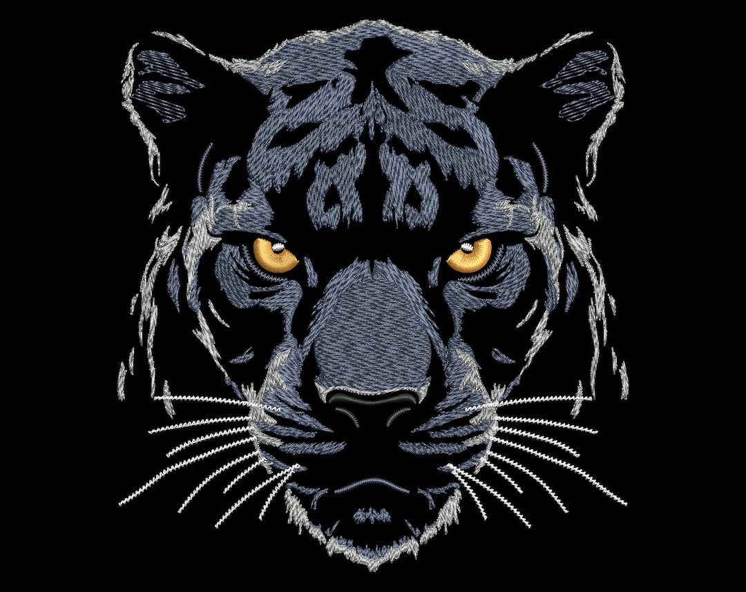 Sleek Black Panther Embroidery Design - Realistic Wild Feline for Dark ...