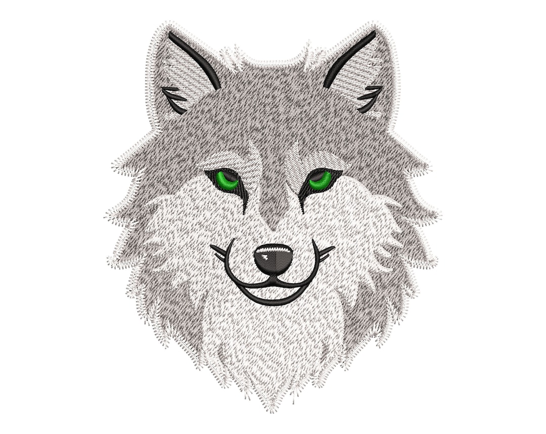Wolf Embroidery Design Animal Kind Face Green Eyes Totem Wild Animal ...