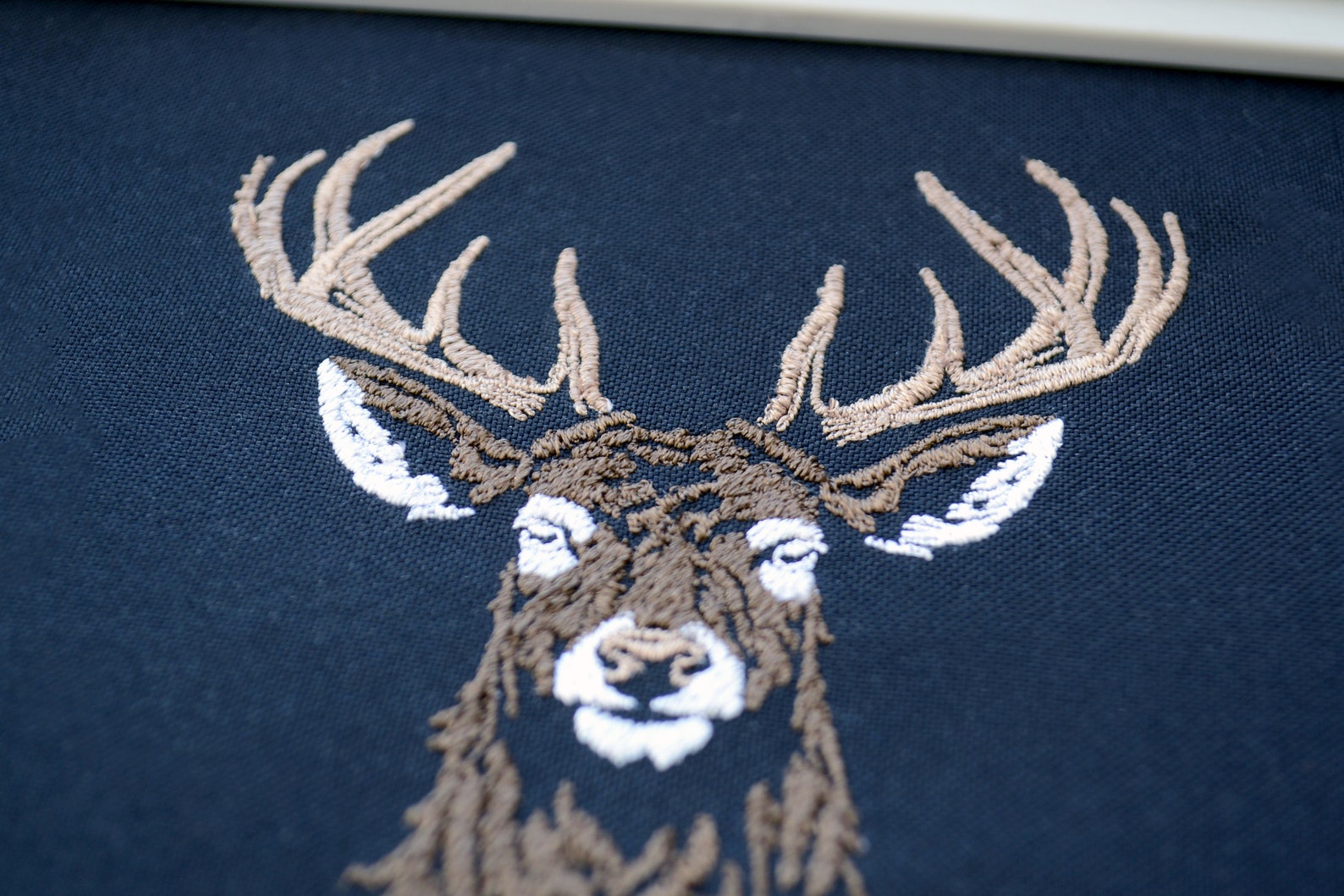 Realistic Deer Head Embroidery Design Big Antlered Buck on Dark Fabric ...