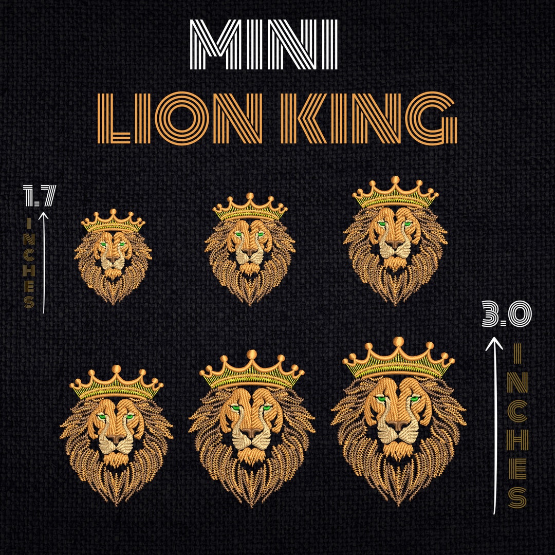 Mini Lion Embroidery Design - Tiny King of Jungle Head for Dark Fabric ...