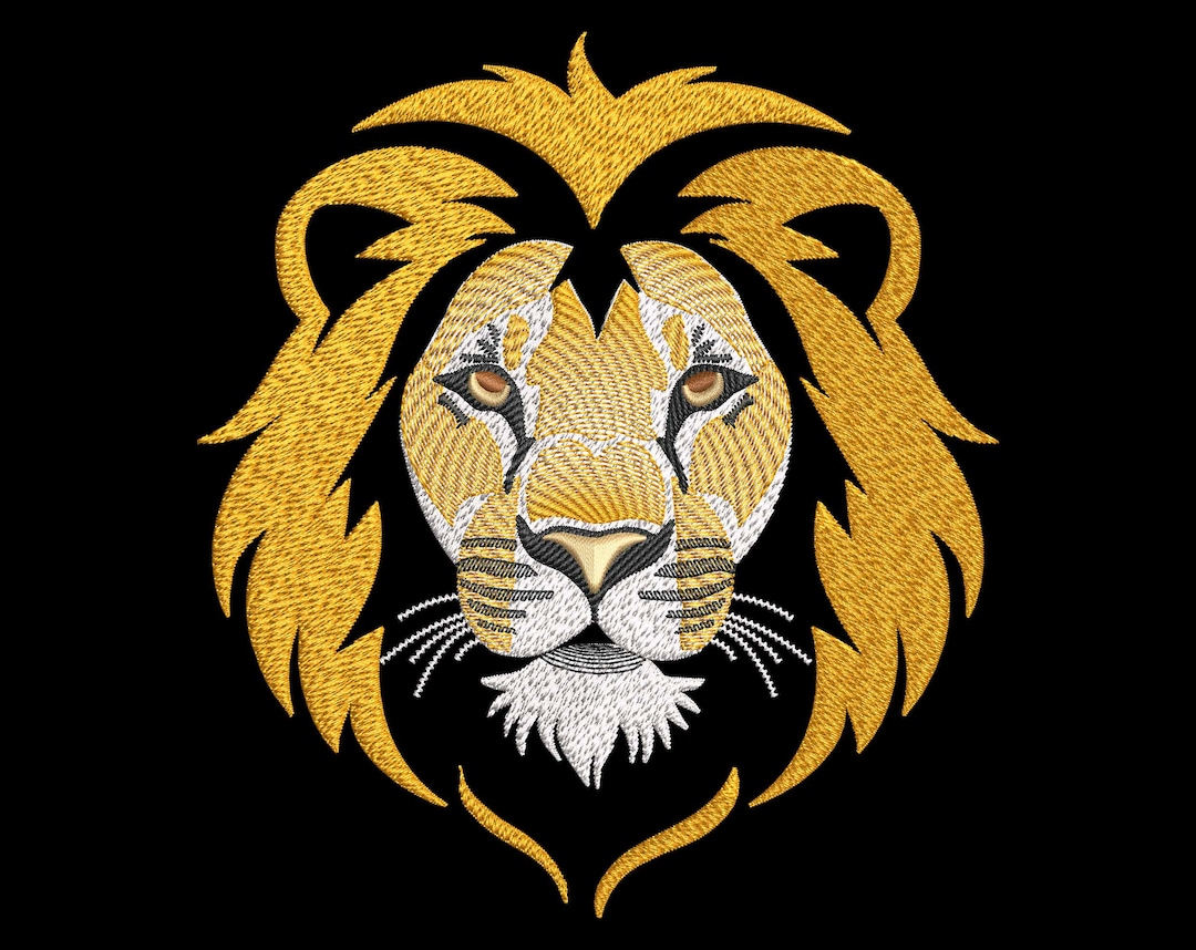 Golden Lion Head Embroidery Design, for Dark Fabric, Fill Stitch Wild ...