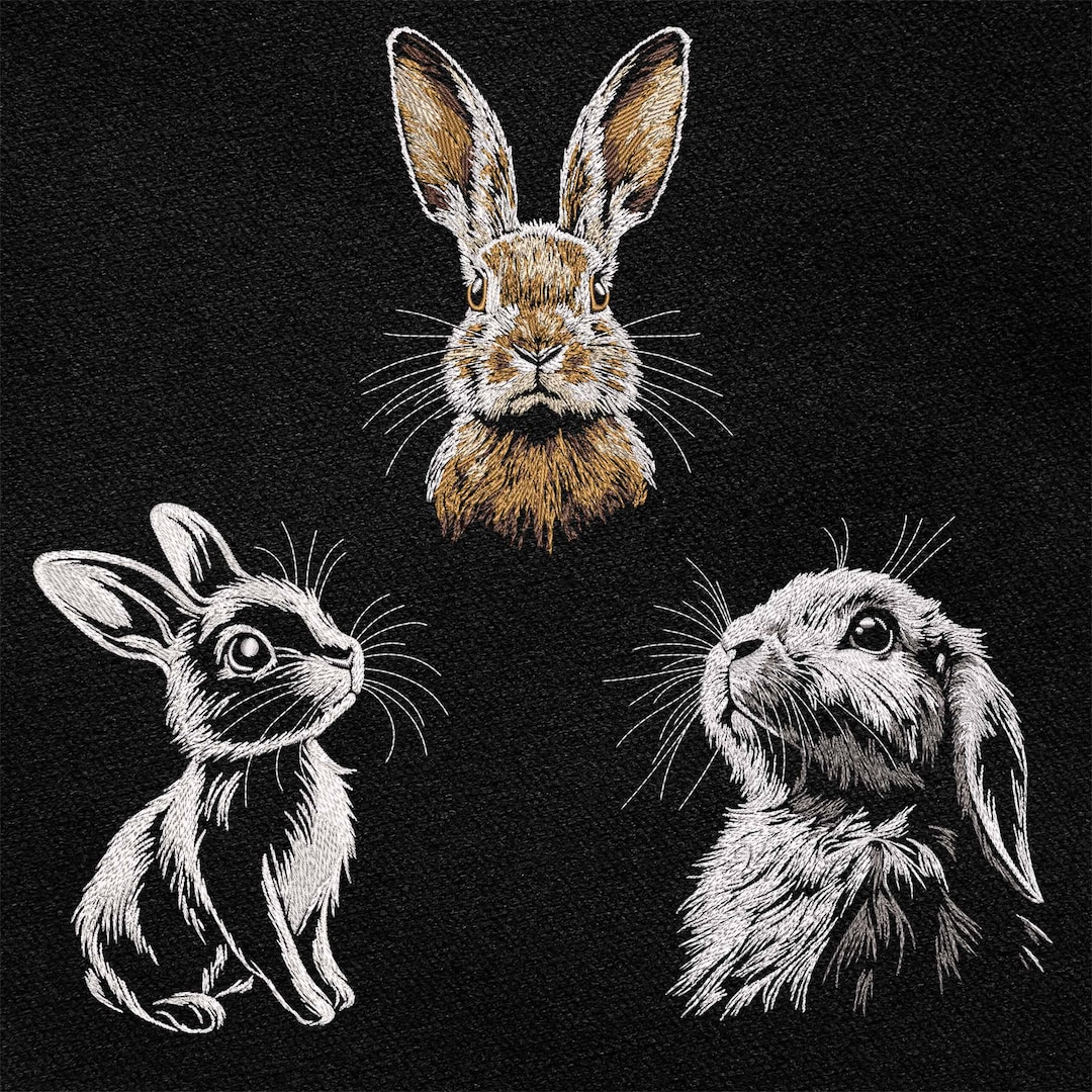Woodland Bunny Trio Embroidery Designs Bundle, Realistic Rabbit Digital ...