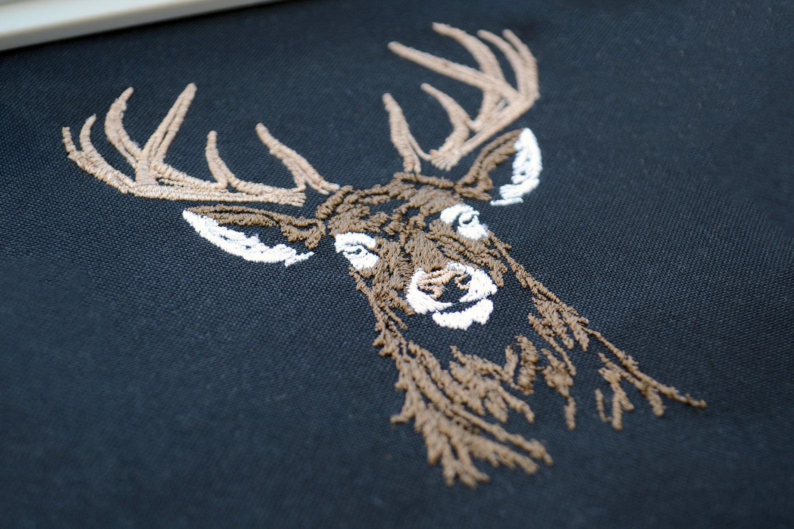 Realistic Deer Head Embroidery Design Big Antlered Buck on Dark Fabric ...