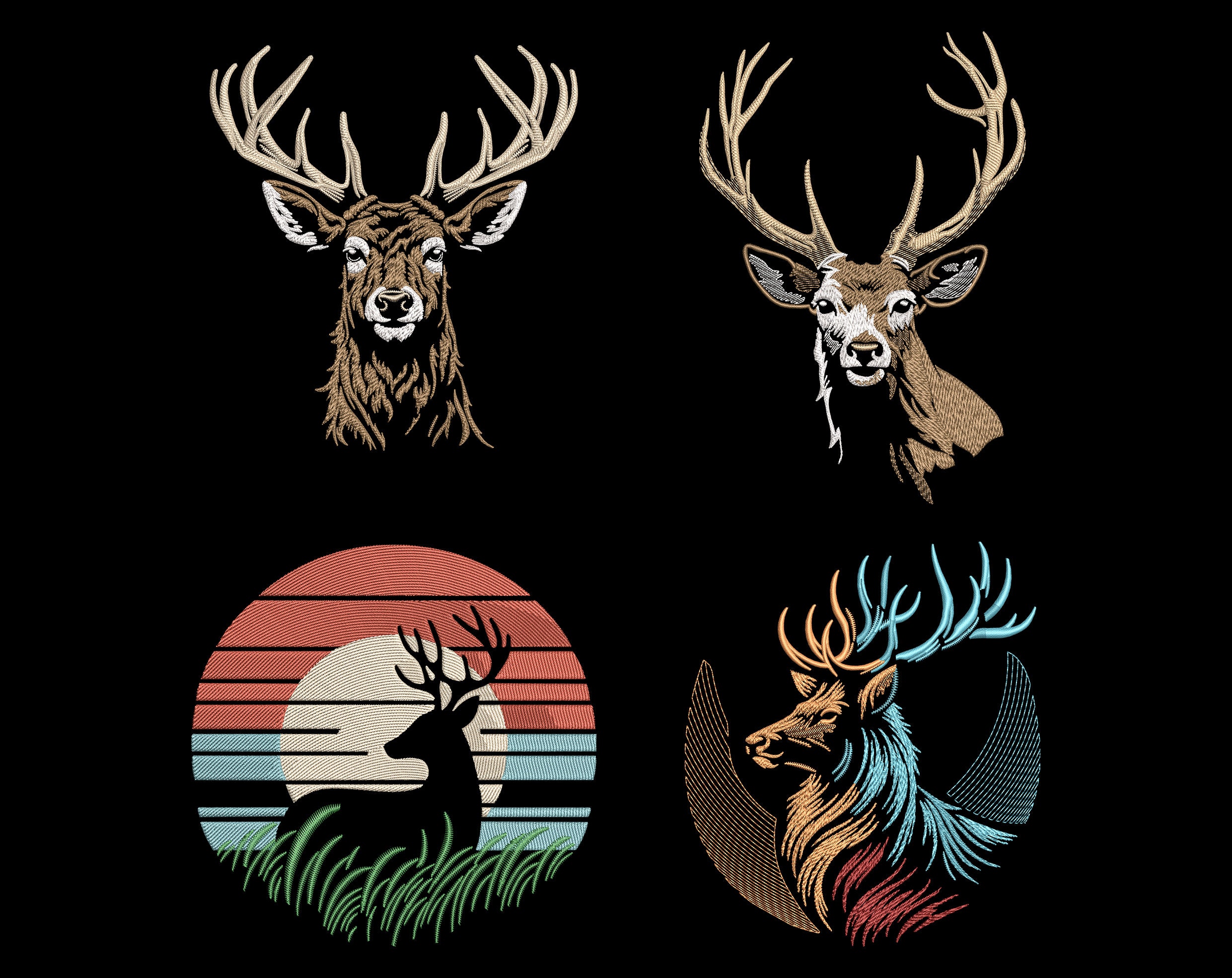 Majestic Deer Embroidery Designs Collection - Realistic Buck Head on ...