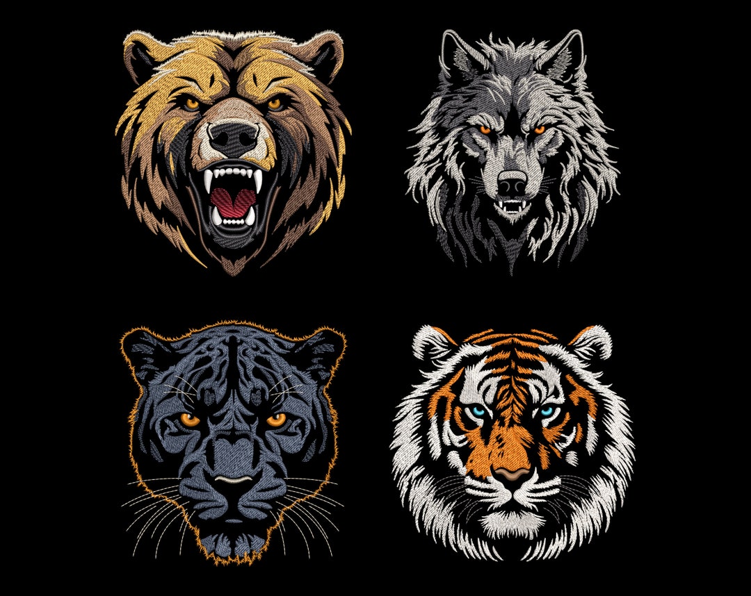 Realistic Wild Animal Embroidery Designs Bundle - Fierce Bear, Noble ...