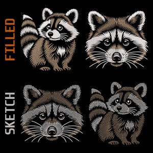 Adorable Raccoon Embroidery Designs Bundle - Fill & Quick Stitch Styles ...