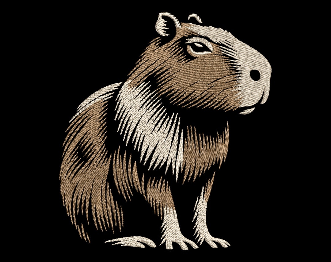 Sitting Capybara Embroidery Design - Lifelike Adorable Animal Pattern ...