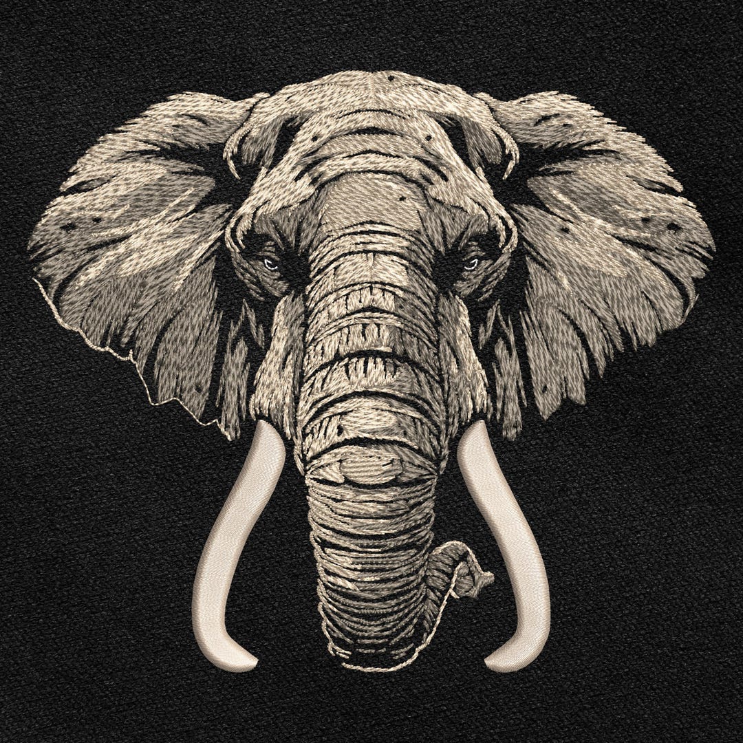 Realistic Elephant Head Embroidery Design, African Safari Animal for ...