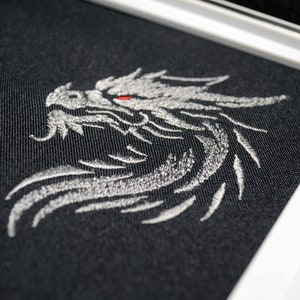 Silver Dragon Head Embroidery Design - Power Emblem for Dark Fabric ...