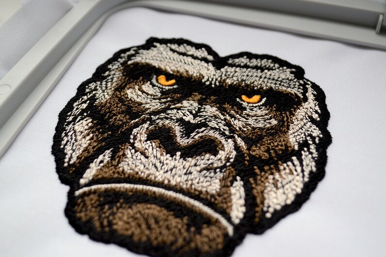 Gorilla Face Embroidery Design - Quick Stitch Wild Animal on Filled ...