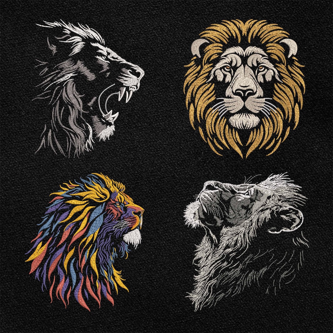 Lion Embroidery Designs Bundle, Realistic & Colorful Big Cat Patterns ...