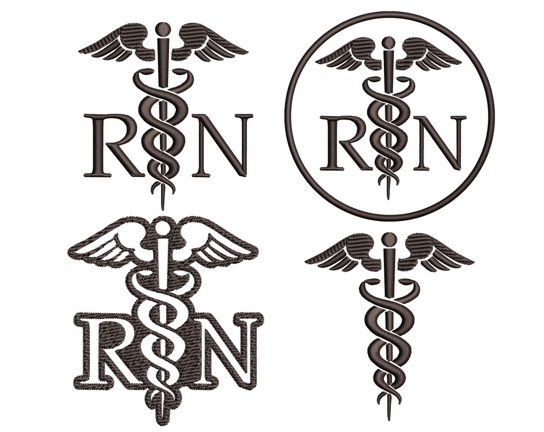 Registered Nurse Embroidery Design, RN Medical Caduceus Emblem, 4 Types ...