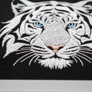 White Tiger Face Embroidery Design for Dark Fabric - Majestic Fill ...