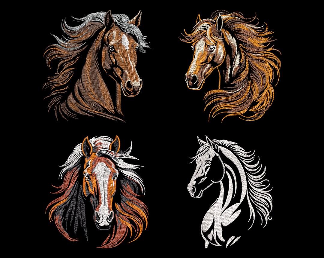 Elegant Horse Head Embroidery Designs Bundle - Noble Animal Art for ...