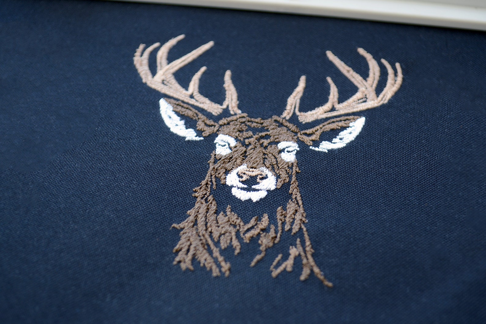 Realistic Deer Head Embroidery Design Big Antlered Buck on Dark Fabric ...