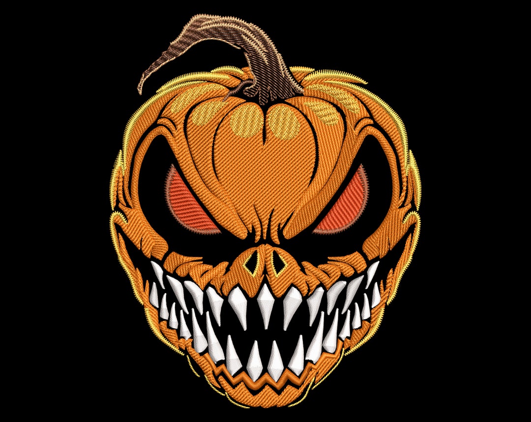 Spooky Angry Pumpkin Embroidery Design - Fill Stitch Demonic Halloween ...