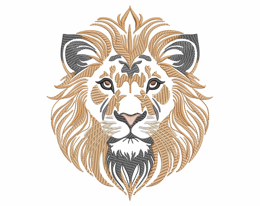 White Lion Head Embroidery Design, for Light-colored Fabric, Sketch ...