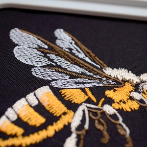 Realistic Honeybee Embroidery Design - Lifelike Bee Art on Black Fabric ...