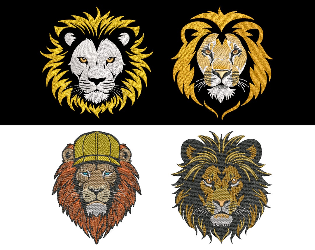 Majestic Lion Head Embroidery Designs Bundle - Fill Stitch for Dark and ...