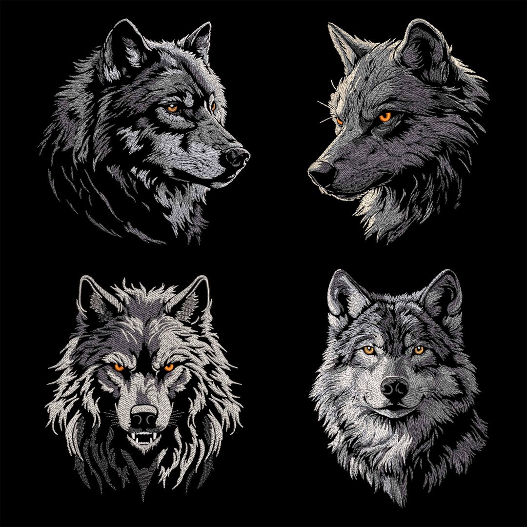 Realistic Wild Wolf Embroidery Designs Bundle - Lifelike Forest Animal ...