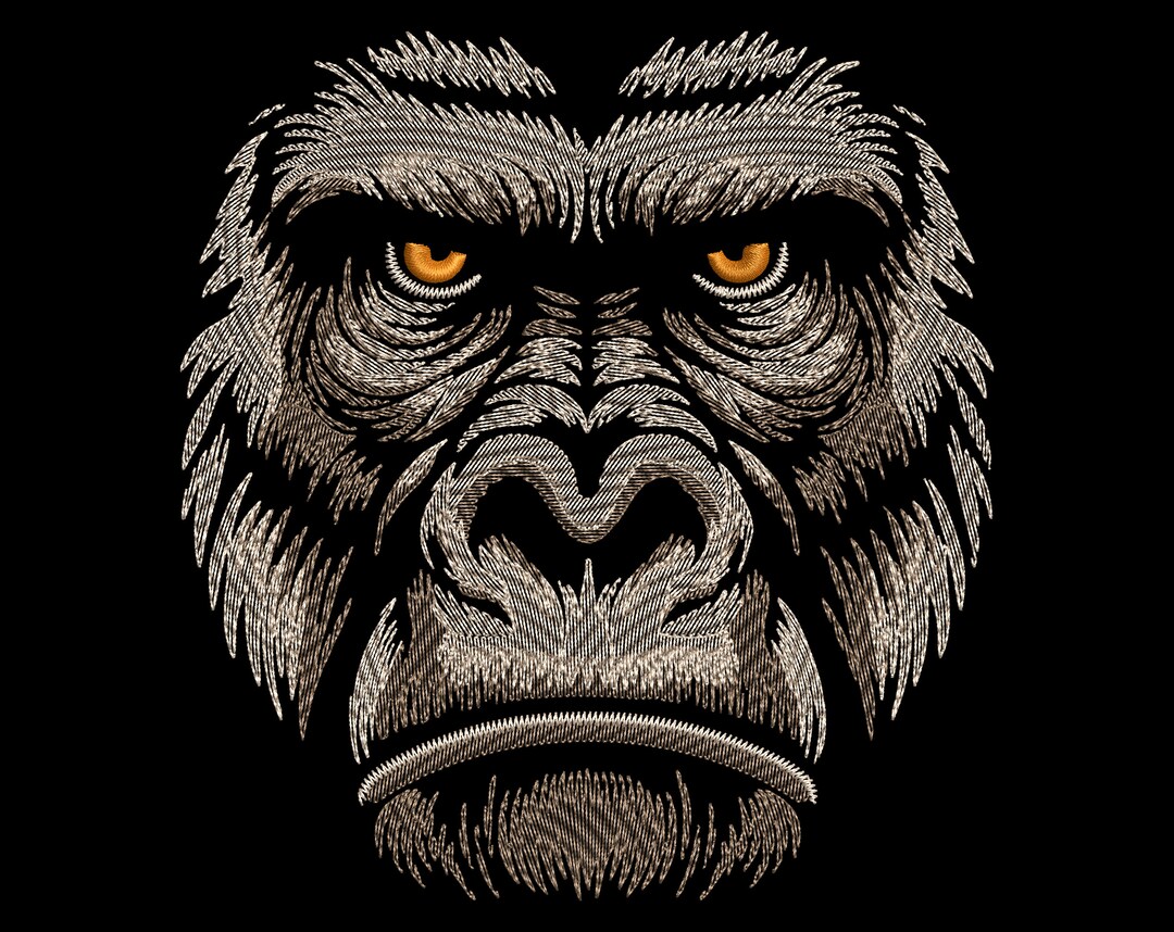 Quick Stitch Gorilla Face Embroidery Design - Sketch Jungle Animal for ...