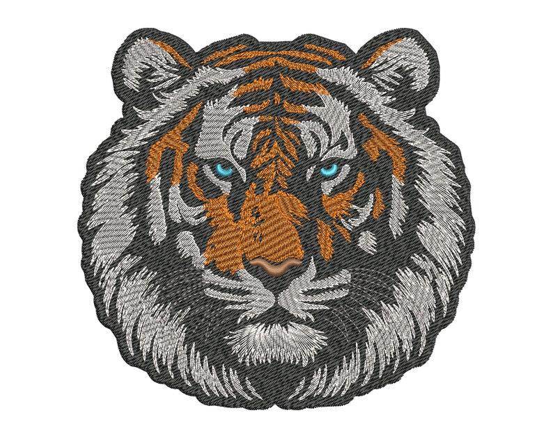 Realistic Tiger Head Embroidery Design - Majestic Jungle Nature on Dark ...