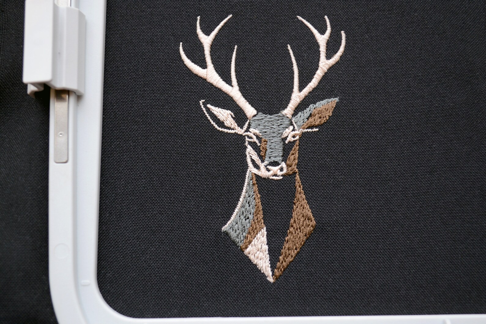 Elegant Deer Head Embroidery Design, Geometric Antlered Buck on Dark ...