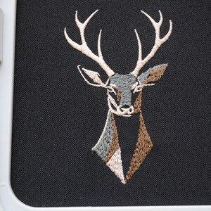 Elegant Deer Head Embroidery Design, Geometric Antlered Buck on Dark ...