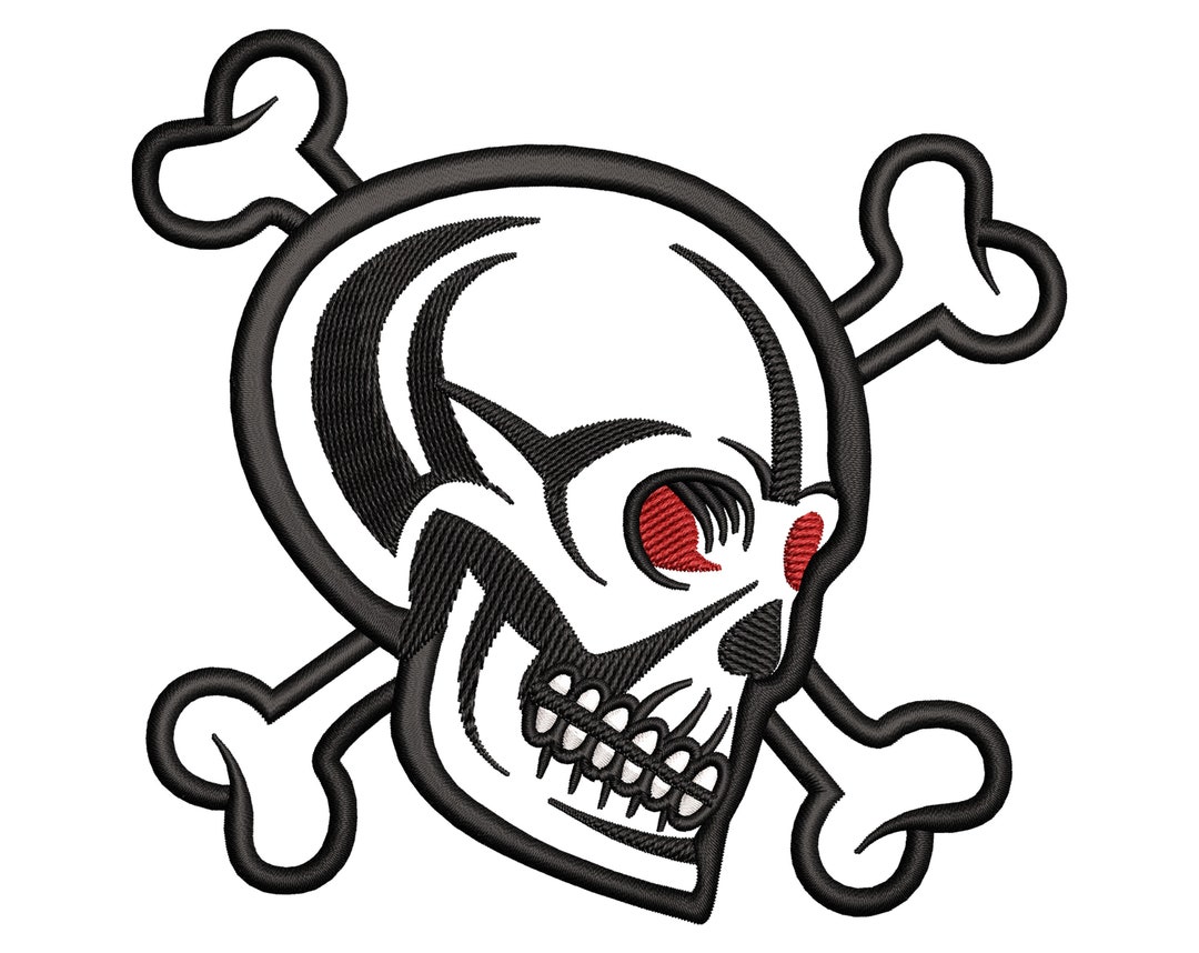 Skull Crossbones Embroidery Design, Halloween Skeleton Cross Bones, Red ...