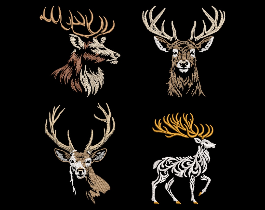 Realistic Deer Embroidery Designs SET - Noble and Golden Antlered Buck ...