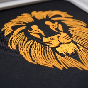 Golden Lion Face Embroidery Design - Majestic Animal Head for Dark ...