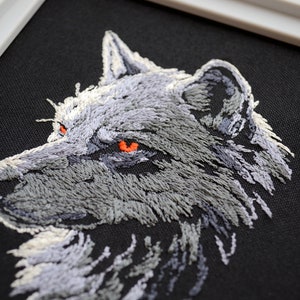 Black Wolf Head Embroidery Design - Realistic Forest Animal Face for Dark Fabric, Wild Spirit ...