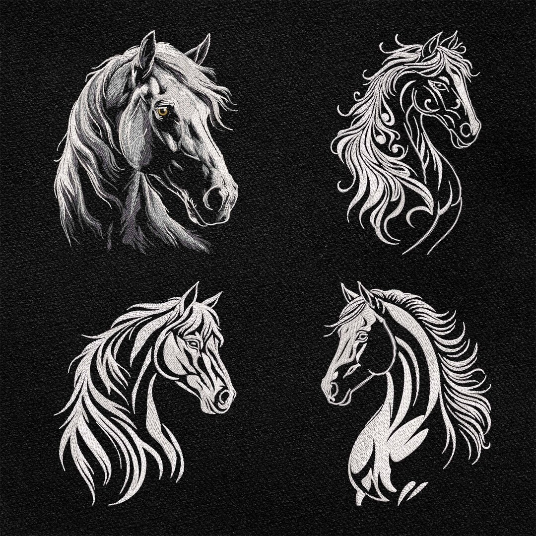 Elegant Horse Head Embroidery Designs Bundle, Realistic & Tribal ...