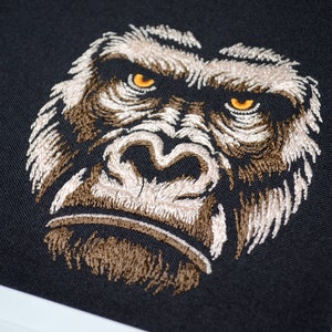 Gorilla Face Embroidery Design - Realistic Wild Animal for Dark Fabric ...