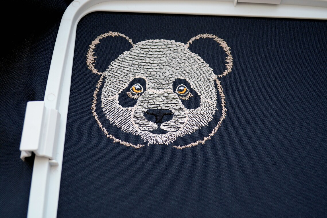 Quick Stitch Panda Face Embroidery Design - Cute Animal on Dark Fabric ...