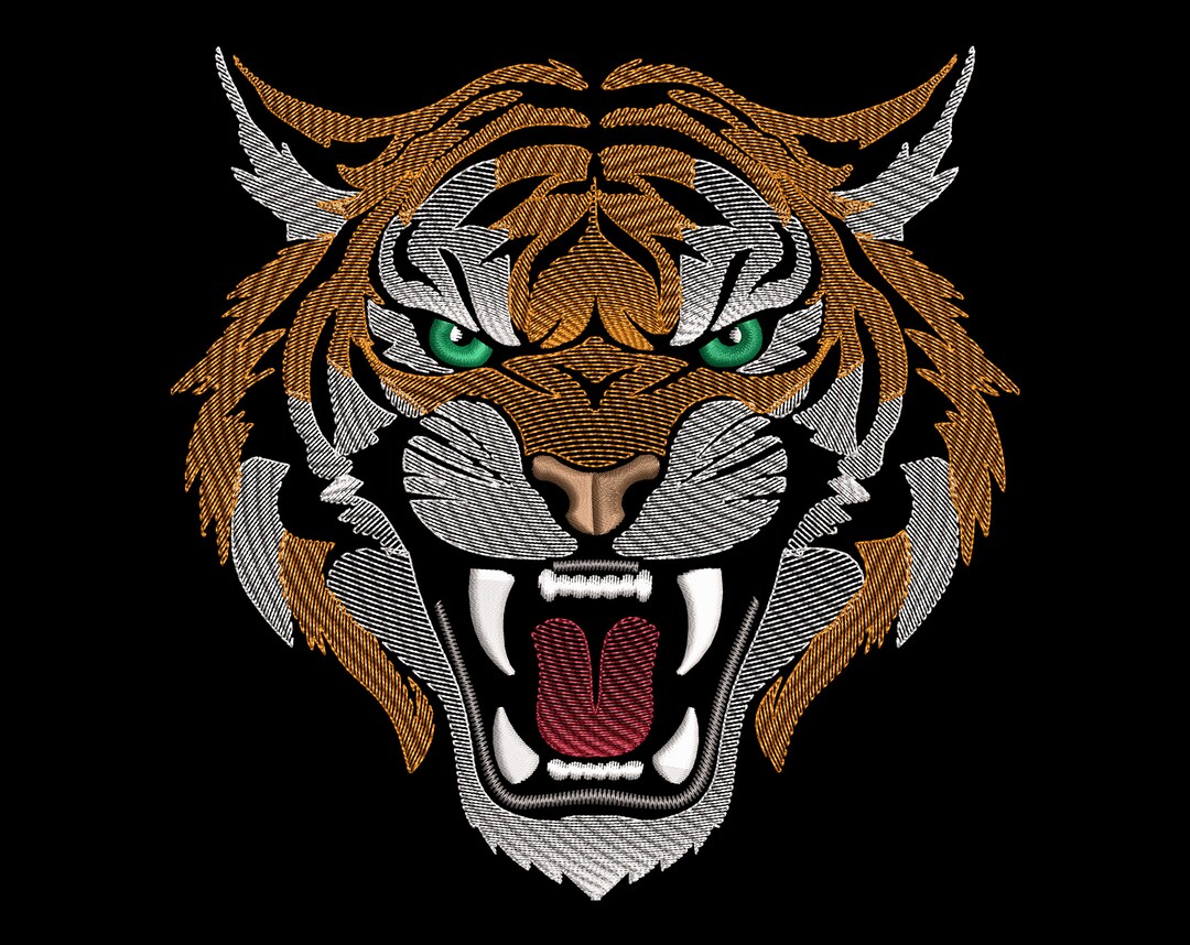 Quick Stitch Fierce Tiger Embroidery Design - Sketch Angry Wild Animal ...