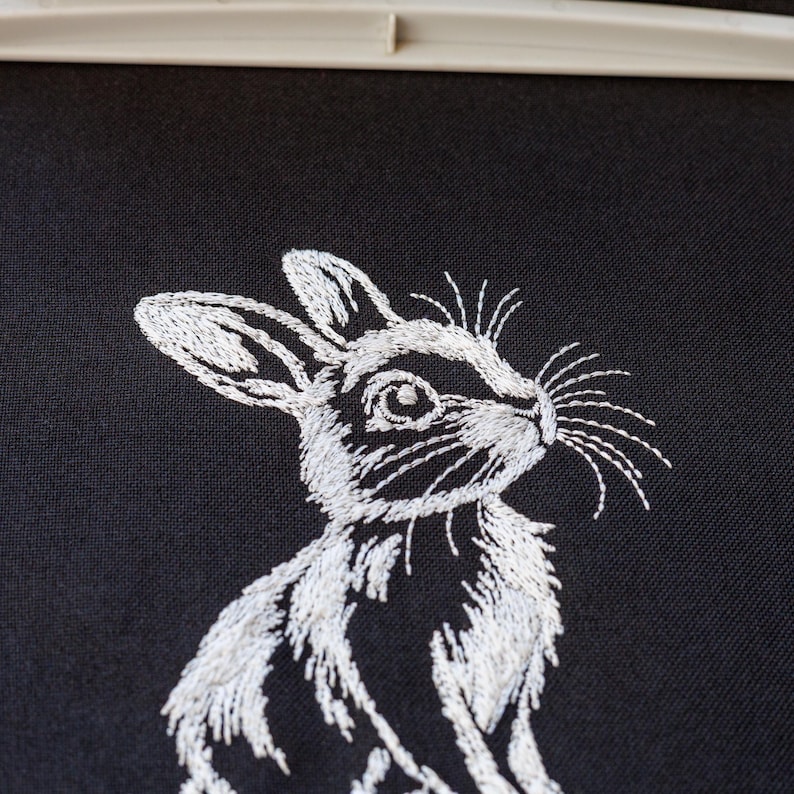 Cute Bunny Embroidery Design, Realistic White Rabbit Digital Pattern ...