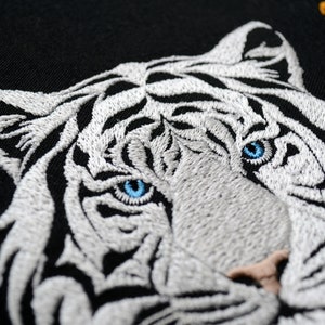 White Tiger Face Embroidery Design for Dark Fabric - Majestic Fill ...