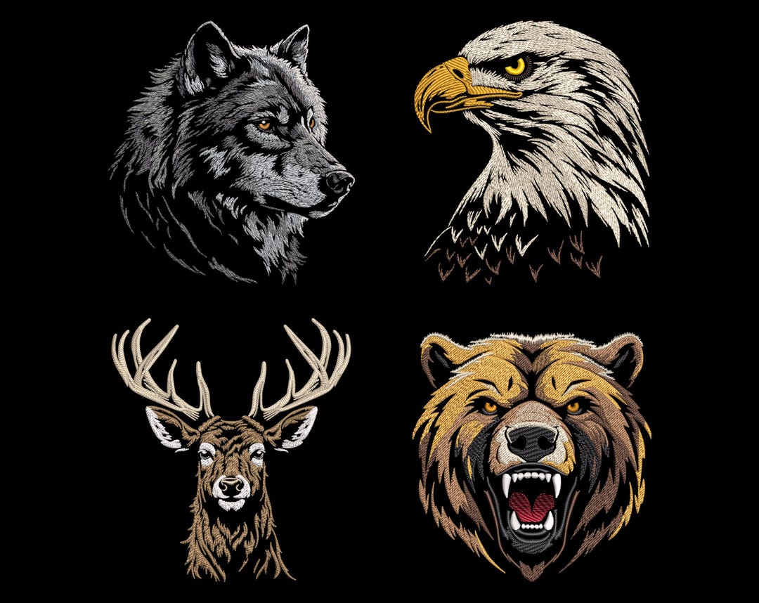 American Wildlife Embroidery Design Bundle, Wolf, Bear, Deer, Bald ...